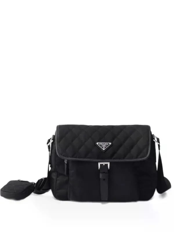 Prada Medium Quilted Re-nylon Shoulder Bag With Saffiano Leather Trim - Black