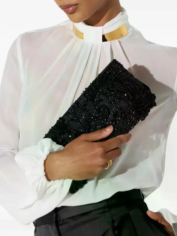 Elisabetta Franchi Bead-embroidered Satin Clutch Bag