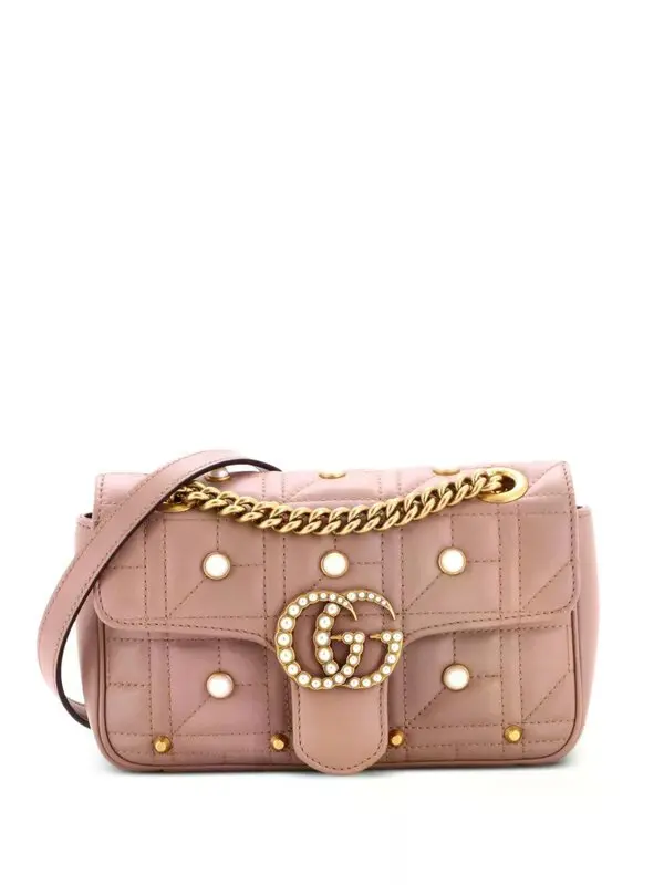 Gucci Matelasse Leather Mini Shoulder Bag With Embellishments - Neutrals