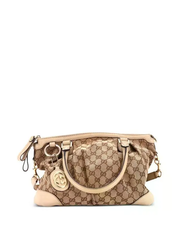 Gucci Monogram Gg Canvas Leather Medium Satchel - Brown