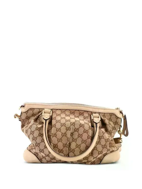 Gucci Monogram Gg Canvas Leather Medium Satchel - Brown
