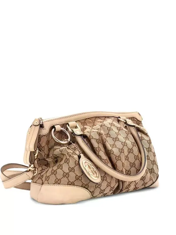Gucci Monogram Gg Canvas Leather Medium Satchel - Brown