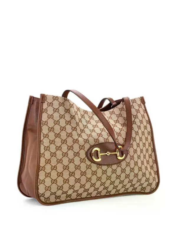 Gucci Horsebit 1955 Gg Canvas With Leather Medium Tote Bag - Brown