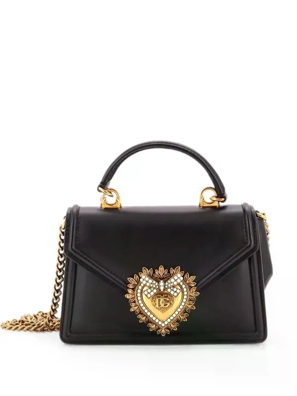 Dolce & Gabbana Devotion Top Handle Bag Leather Small Satchel - Black