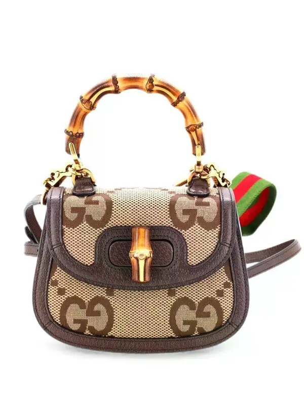 Gucci Bamboo 1947 Top Handle Bag Jumbo Gg Canvas Mini Crossbody Bag - Brown