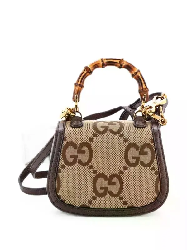 Gucci Bamboo 1947 Top Handle Bag Jumbo Gg Canvas Mini Crossbody Bag - Brown