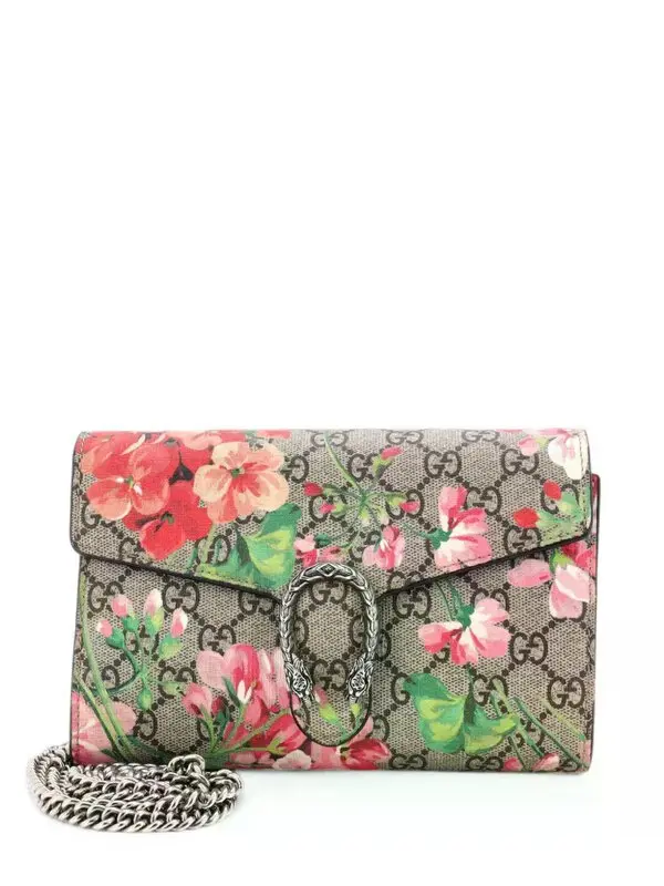 Gucci Dionysus Chain Wallet Blooms Print Gg Coated Canvas Small Crossbody Bag - Brown