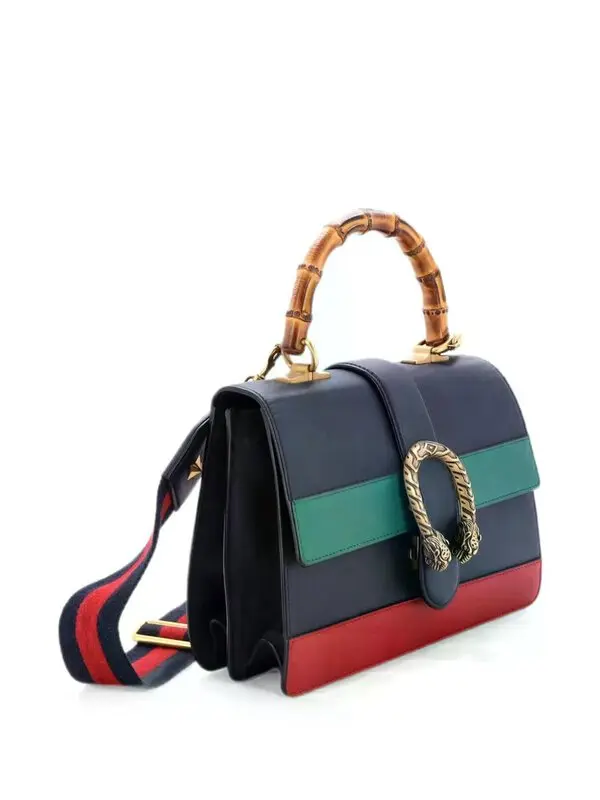 Gucci Dionysus Bamboo Top Handle Bag Colorblock Leather Medium Satchel - Blue
