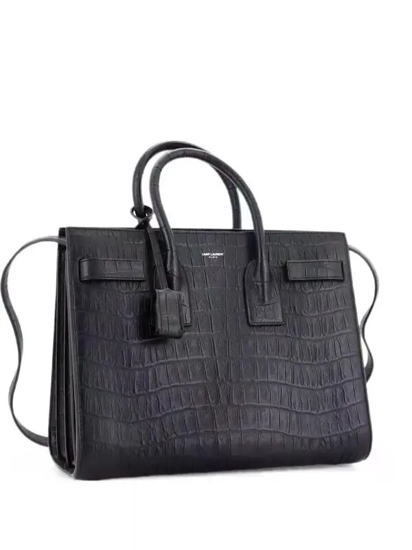 Saint Laurent Sac De Jour Nm Bag Crocodile Embossed Leather Small Satchel - Black