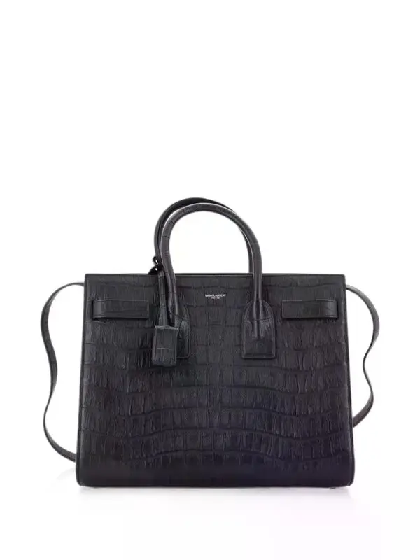 Saint Laurent Sac De Jour Nm Bag, Crocodile Embossed Leather Small Satchel - Black
