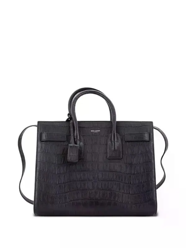 Saint Laurent Sac De Jour Nm Bag, Crocodile Embossed Leather Small Satchel - Black