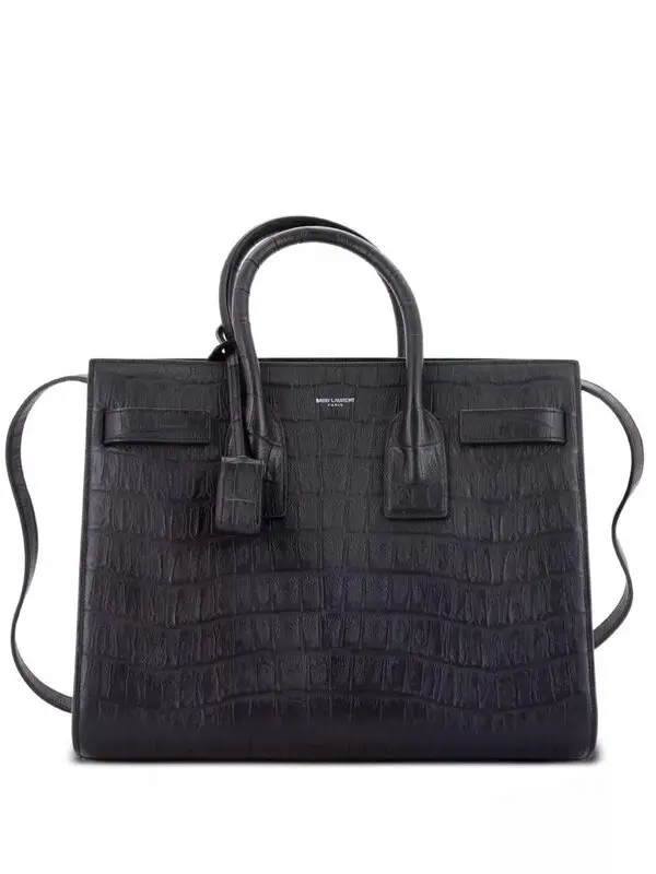Saint Laurent Sac De Jour Nm Bag, Crocodile Embossed Leather Small Satchel - Black