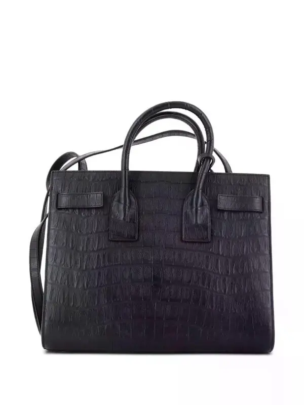 Saint Laurent Sac De Jour Nm Bag, Crocodile Embossed Leather Small Satchel - Black
