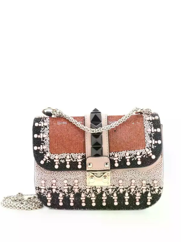 Valentino Garavani Glam Lock Beaded Leather Mini Shoulder Bag - Pink