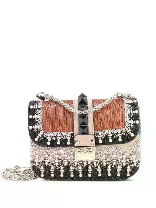 Valentino Garavani Glam Lock Beaded Leather Mini Shoulder Bag - Pink