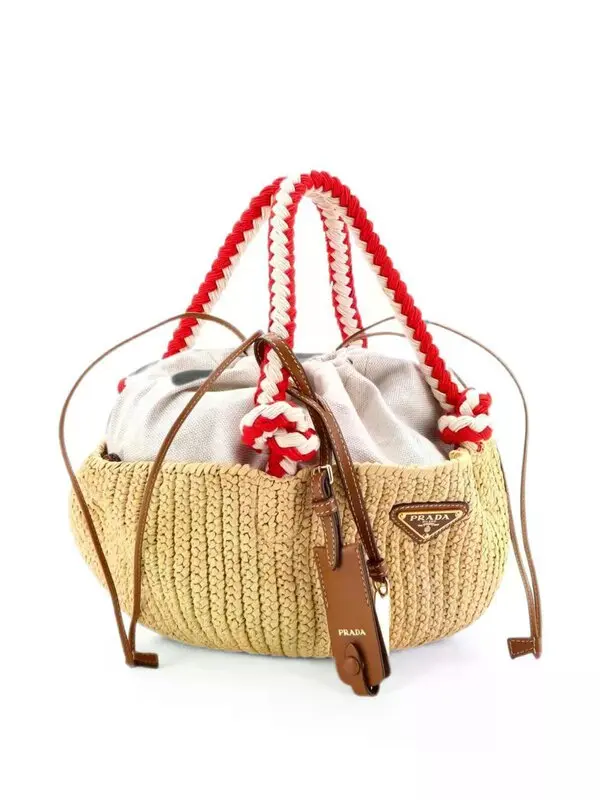 Prada Basket Crochet Raffia Small Tote Bag