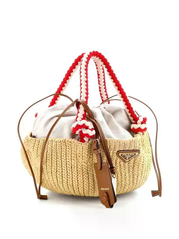 Prada Raffia Crochet Tote Bag With Charm