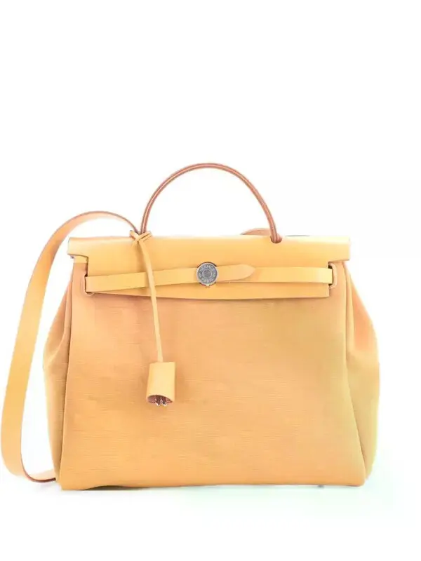 Hermès Herbag Zip Verso Leather And Toile 31 Shoulder Bag - Brown