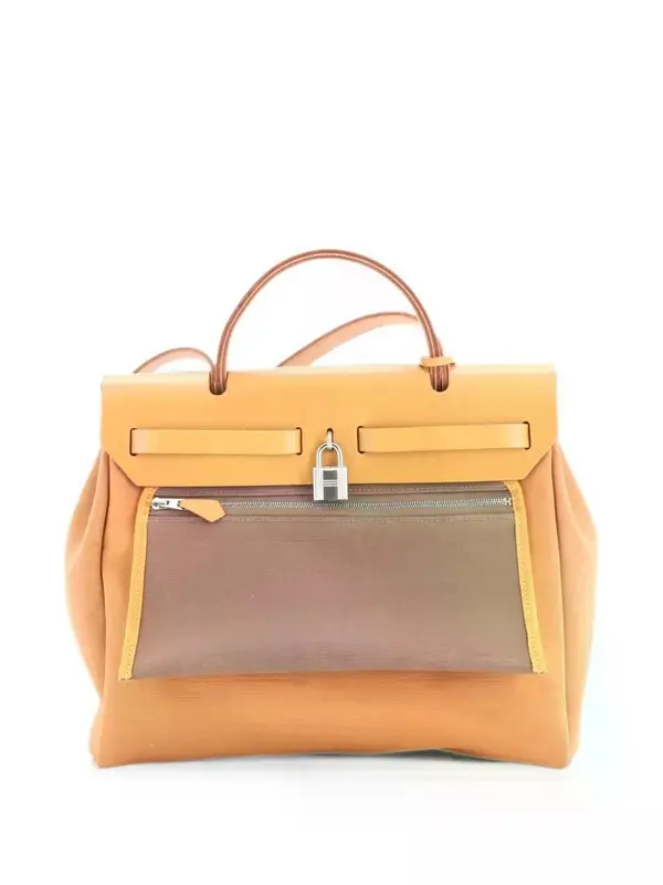Hermès Herbag Zip Verso Leather And Toile 31 Shoulder Bag - Brown