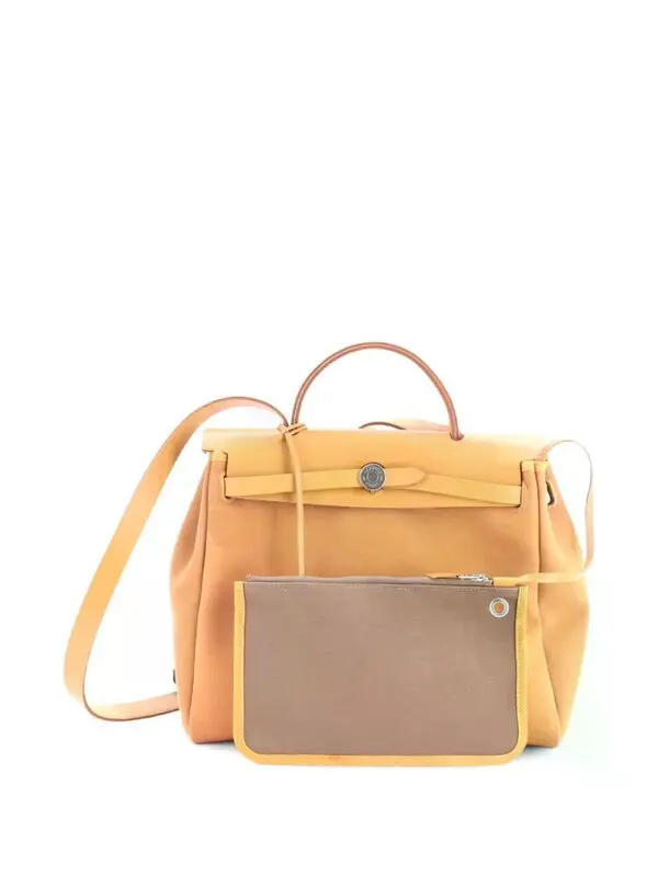 Hermès Herbag Zip Verso Leather And Toile 31 Shoulder Bag - Brown