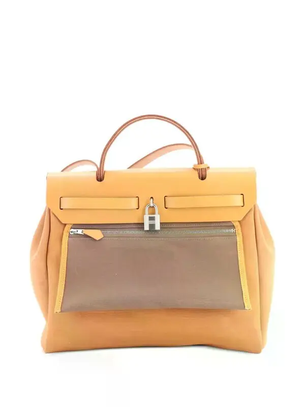 Hermès Herbag Zip Verso Leather And Toile 31 Shoulder Bag - Brown