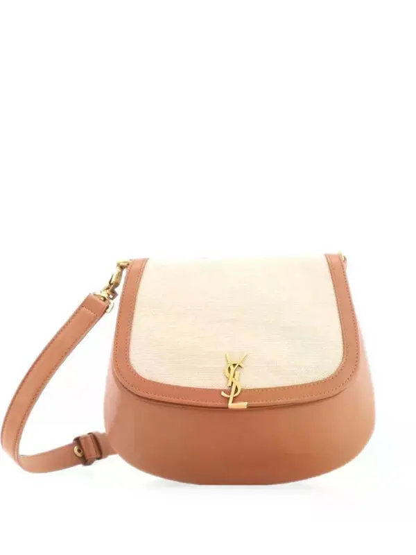 Saint Laurent Voltaire Top Handle Bag Leather And Canvas Mini Satchel - Brown