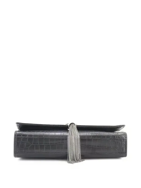 Saint Laurent Classic Monogram Tassel Crocodile Embossed Leather Medium Crossbody Bag