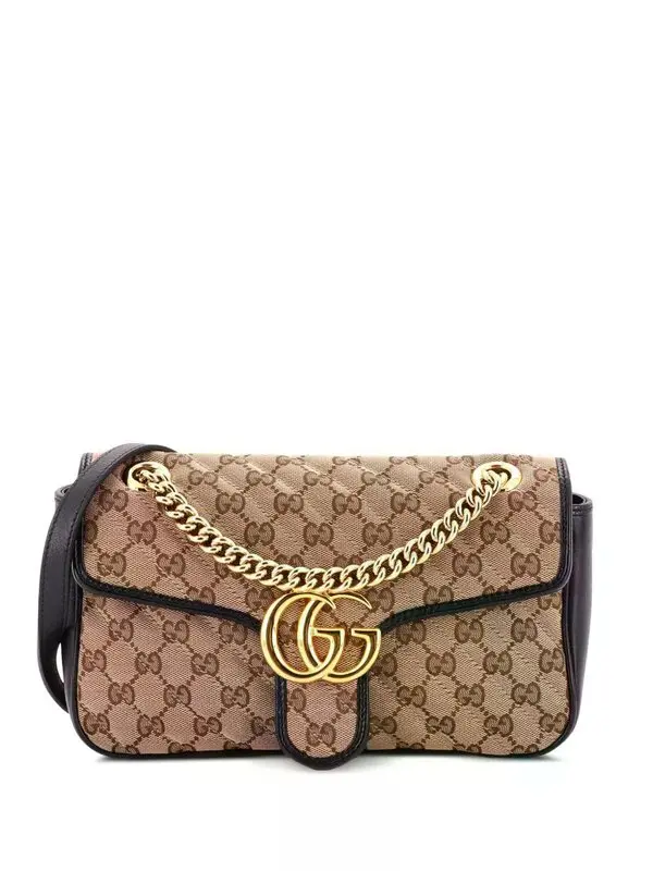 Gucci Gg Marmont Flap Bag Quilted Gg Canvas Shoulder Bag - Black