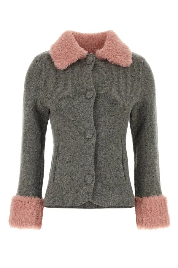 Moschino Melange Wool Blend Cardigan - Grey