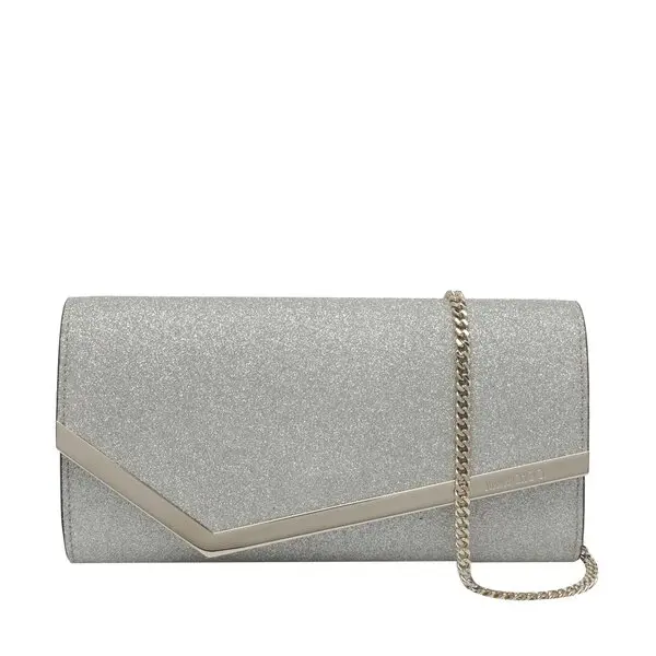 JIMMY CHOO Emmie Pochette Clutch With Chain Strap - Silver