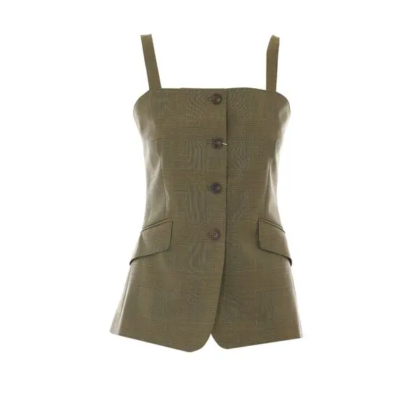 Max Mara Mxmbacca Prince Of Wales Wool Vest - Green