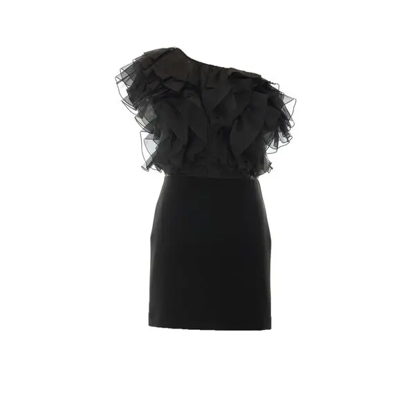 Max Mara Asymmetrical Frilled Dress - Black