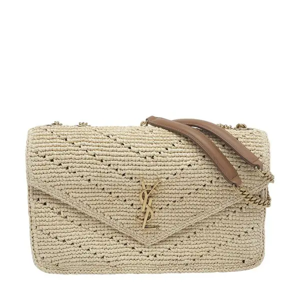 Saint Laurent Medium Raffia Loulou Shoulder Bag - Cream
