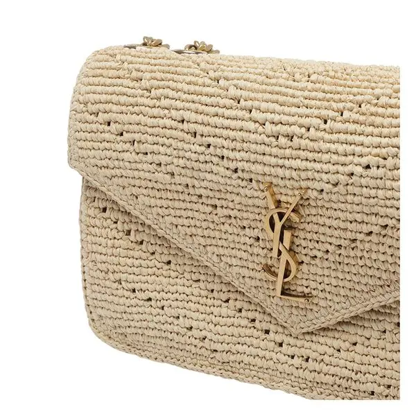 Saint Laurent Medium Raffia Loulou Shoulder Bag - Cream