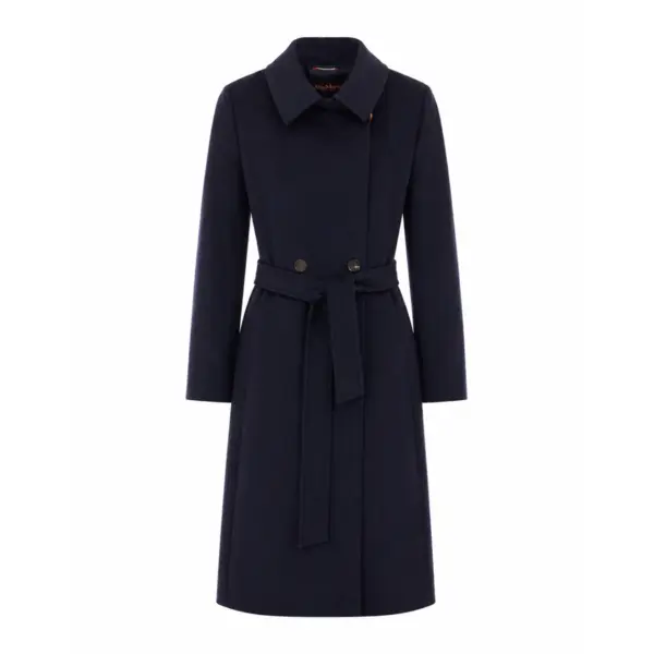Max Mara Virgin Wool Double-breasted Belted Coat - Blue