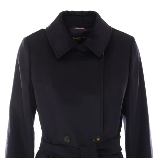Max Mara Virgin Wool Double-breasted Belted Coat - Blue