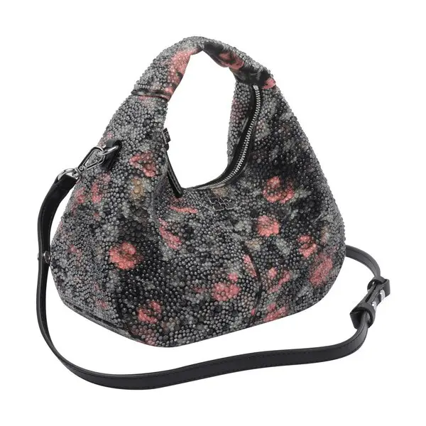 GANNI Mini Hobo Bag With Beaded Flower Detail And Embossed Logo