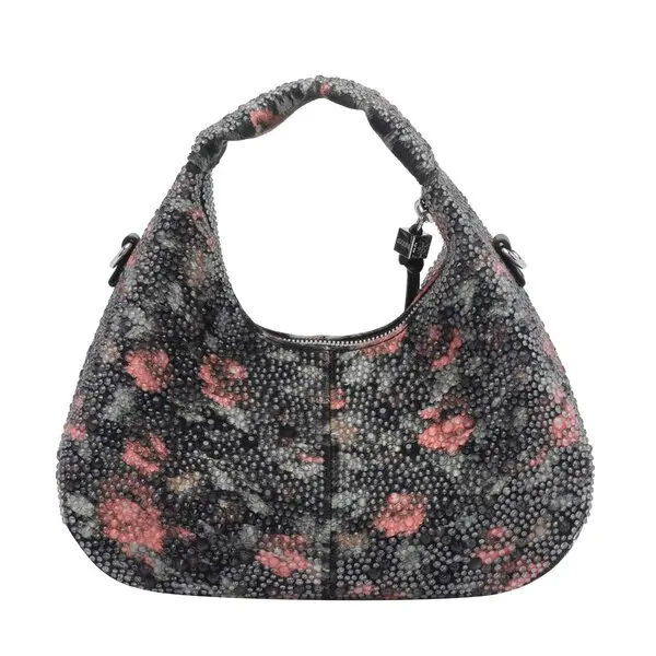 GANNI Mini Hobo Bag With Beaded Flower Detail And Embossed Logo