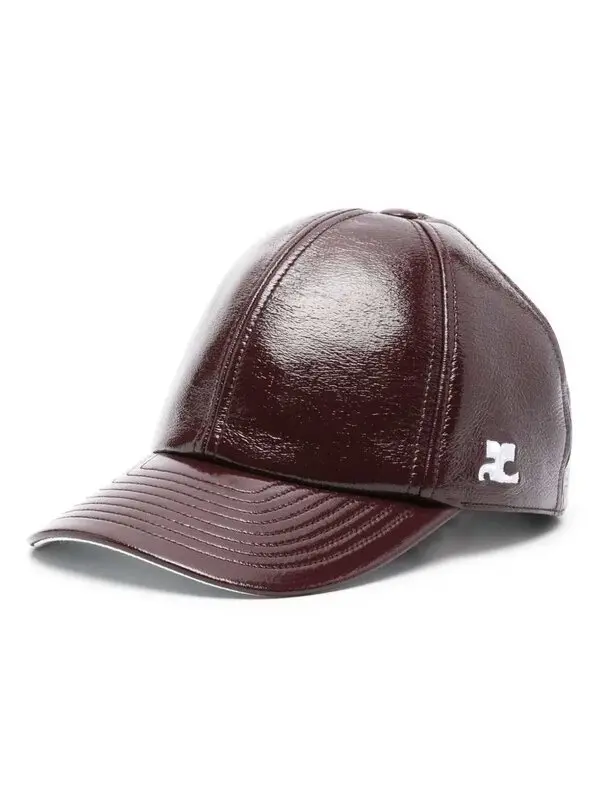 COURREGES Patent Leather-effect Cap With Embroidered Logo - Red