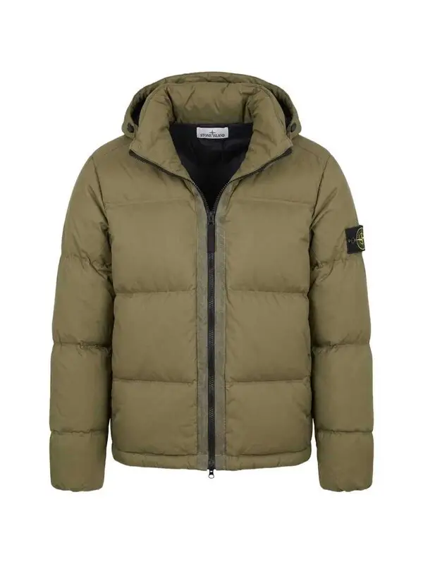 Stone Island Hooded Padded Jacket With Logo Patch - Green
