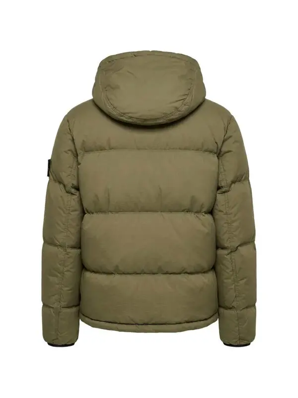 Stone Island Hooded Padded Jacket With Logo Patch - Green