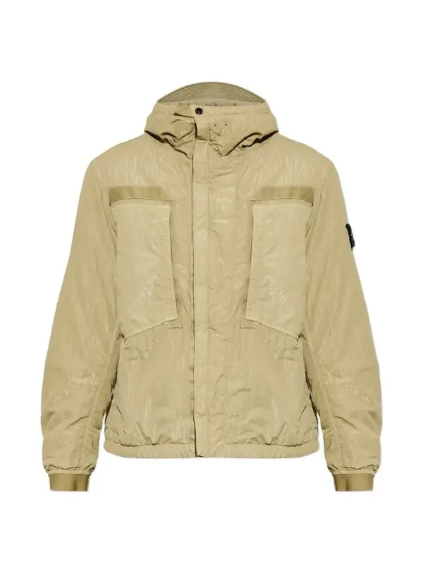 Stone Island Hooded Jacket With Logo Patch - Green