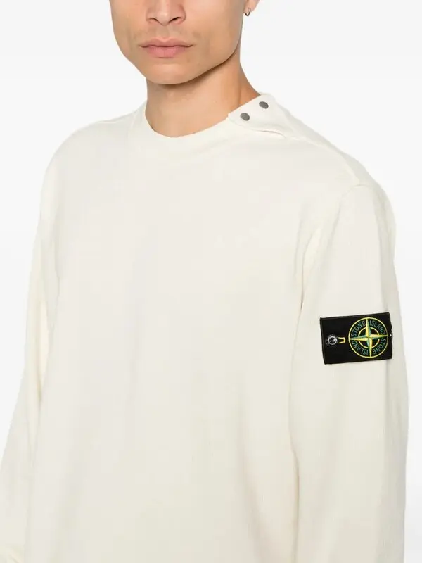 Stone Island Button-detail Sweater With Logo Patch On The Shoulder