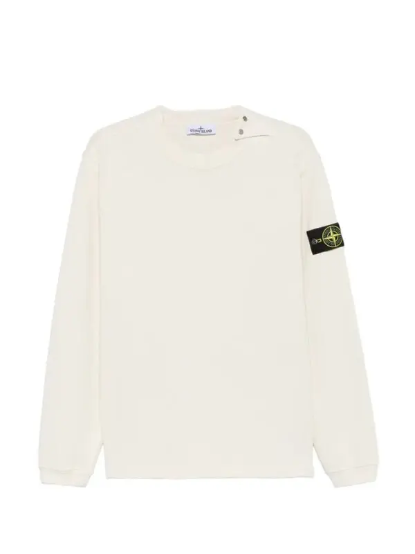Stone Island Cotton Crew Neck Sweater With Shoulder Button Detail And Logo Patch - White