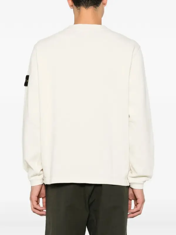 Stone Island Cotton Crew Neck Sweater With Shoulder Button Detail And Logo Patch - White