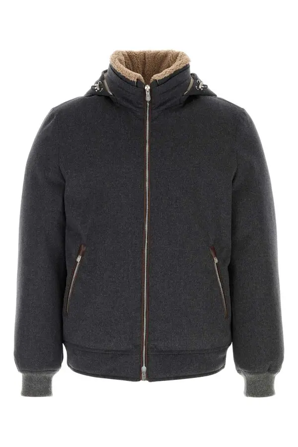 Brunello Cucinelli Graphite Wool Padded Zip-up Jacket - Gray