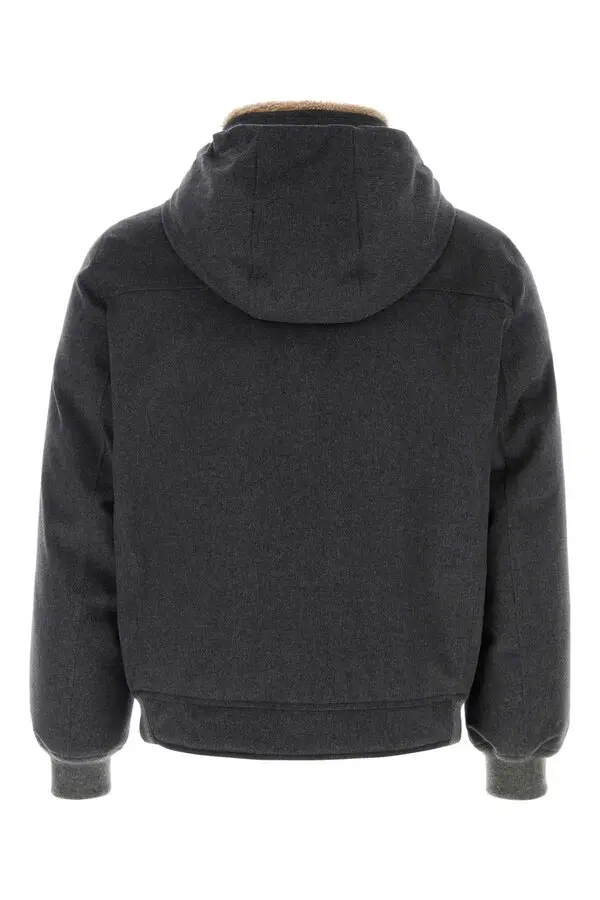 Brunello Cucinelli Graphite Wool Padded Zip-up Jacket - Gray