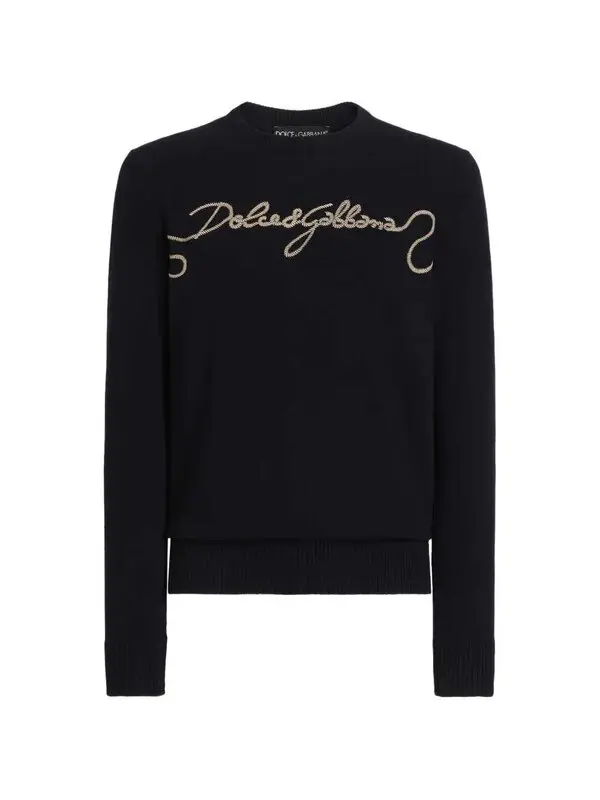 Dolce & Gabbana Embroidered Plain-knit Sweater - Blue