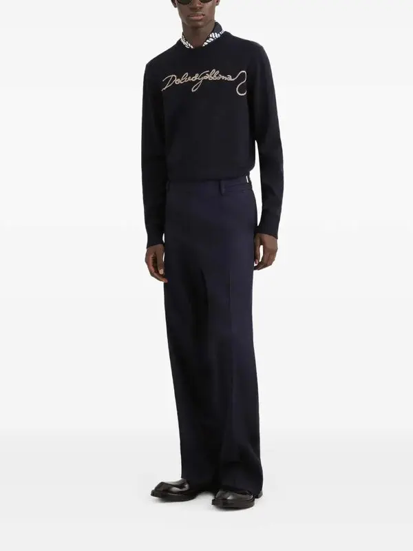 Dolce & Gabbana Embroidered Plain-knit Sweater
