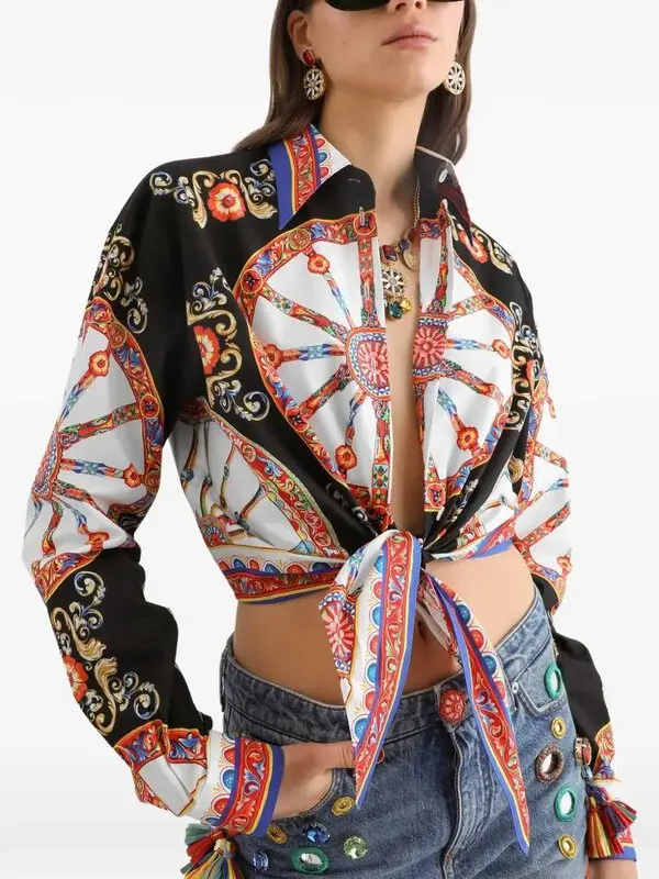 Dolce & Gabbana Carretto-print Cropped Shirt